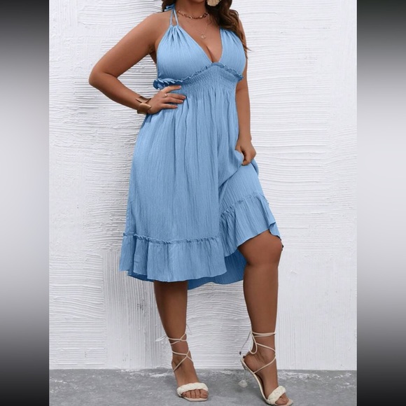 Dresses | Plus Size Tie Open Back Ruffle Hem Halter Dress | Poshmark
